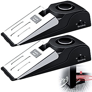 AceMining Door Stop Alarm with 120dB Siren, Floor Mount Type, Rubber Security Door Wedge for Home, Travel, Pack of 2, Black