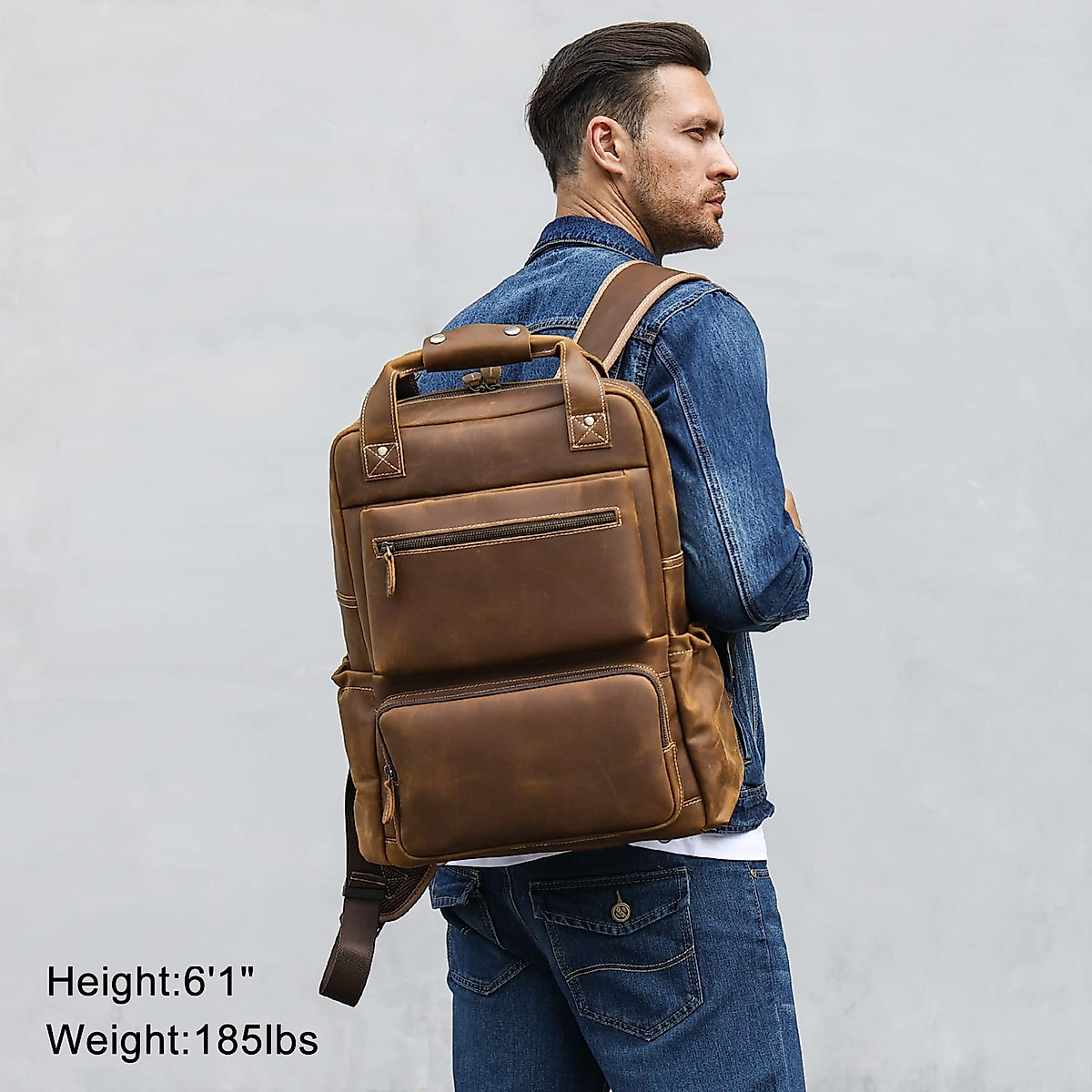 TIDING Men's Leather 17 Inch Laptop Backpack Large Capacity Business Travel Office Daypacks Brown