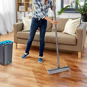 Gadhra PVA Sponge Mop and Bucket Set with 4 Sponge Mop Head Replacement, Ultra Absorbent Sponge, Wet and Dry Separation, Professional Sponge Mops for Floor Cleaning