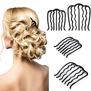 4 Piece Hair Fork Clip Vintage Hair Side Combs U Shape Teeth Alloy Paint Pin Clip Stick Includes Small and Large Updo Combs Hairstyle Accessories for Women Girls, Black