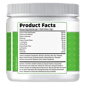 Hemp Calming Chews for Dogs with Anxiety and Stress - Dog Anxiety Relief, Separation, Storms, Barking - Melatonin, Hemp Oil, Valerian Root, L-Tryptophan, Chamomile -180 Dog Calming Treats - Duck