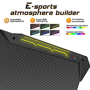 DESIGNA Gaming Desk with LED Lights, 44.8 inch Home Office Computer Desk with Free Mouse Pad, Ergonomic E-Sport Style Gamer Desk with USB Handle Rack, Cup Holder & Headphone Hook,Black