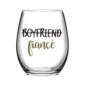 Set of 2 Fiance Stemless Wine Glasses, Boyfriend and Girlfriend Wine Glass for Couples, Boyfriend Girlfriend, Gift Idea for Engagement, Wedding, Christmas, Bridal Shower, Valentine's Day, 15Oz