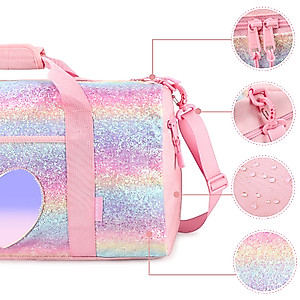 mibasies Dance Bag for Girls Duffle Bag Kids Overnight Travel Sleepover Bags with Shoes Compartment Large