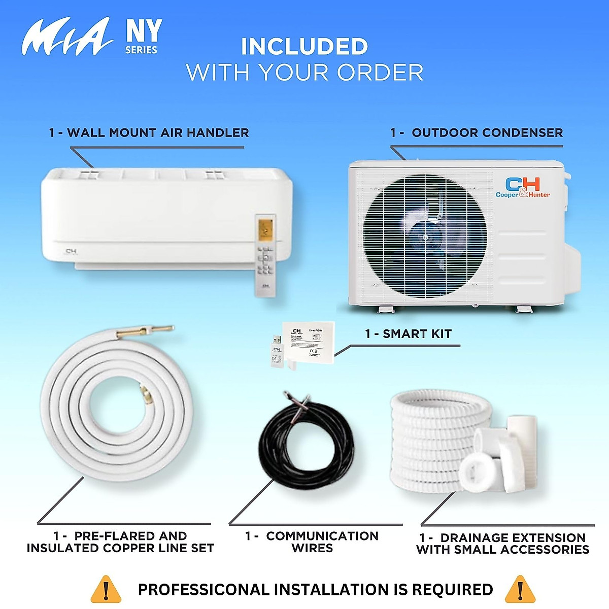 Cooper & Hunter MIA Series, Mini Split Air Conditioner and Heater, 6,000 BTU, 115V, 21.5 SEER2, Wall Mount Ductless Inverter Heat Pump System, Including 16ft Installation kit