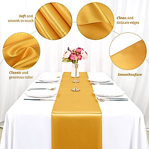 12 Pack Gold Satin Table Runner,12 x 108 inch Long Premium Smooth Table Runner for Wedding, Banquets, Birthday, Party, Graduation, Engagements, Table Runners fit Rectangle and Round Table