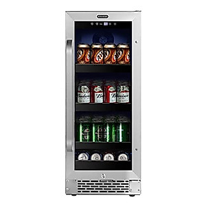 Whynter BBR-838SB Built-in Under Counter 15 inch Beverage Refrigerator and Cooler Fridge with Glass, Lock, Reversible Door, Digital Control and Carbon Filter, 3.0 cu. ft, Stainless Steel, 80 Capacity