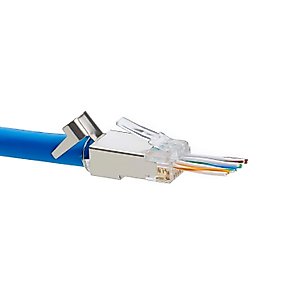 trueCABLE Cat6/6A RJ45 Pass Through Modular Plugs, Shielded (STP) External Ground Connector, UL Listed, EZ Crimp, Gold Plated 3 Prong 8P8C, 100 Pieces