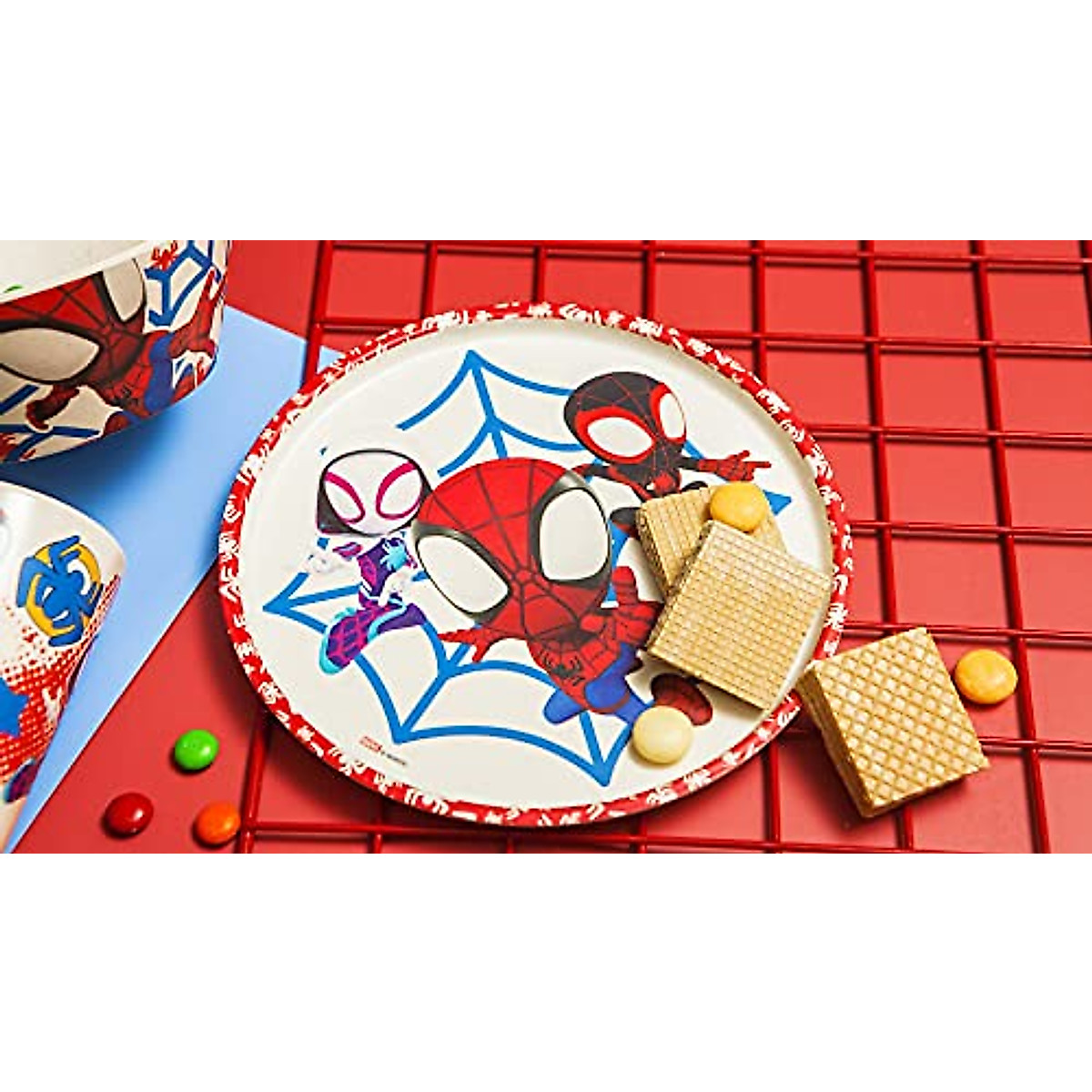 Zak Designs Marvel Spider-Man Dinnerware Set for Kids Includes 8" Plate, 6" Bowl, and 10oz Tumbler, Durable and Sustainable Melamine Bamboo Material (3-Piece Set, Spidey and His Amazing Friends)