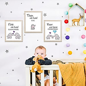 KAIRNE Elephant Nursery Canvas Wall Art ,Elephant Baby Stuff Set of 3(8X10inch,Framed)Family Inspirational Wall Art Elephant Wall Decor Baby Room Cute Animal Picture For Mom Gifts Baby Elephant Nursery Decor