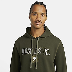 Nike Men Sportswear Just Do It Fleece Hoodie (Large, Sequoia/Medium Olive)