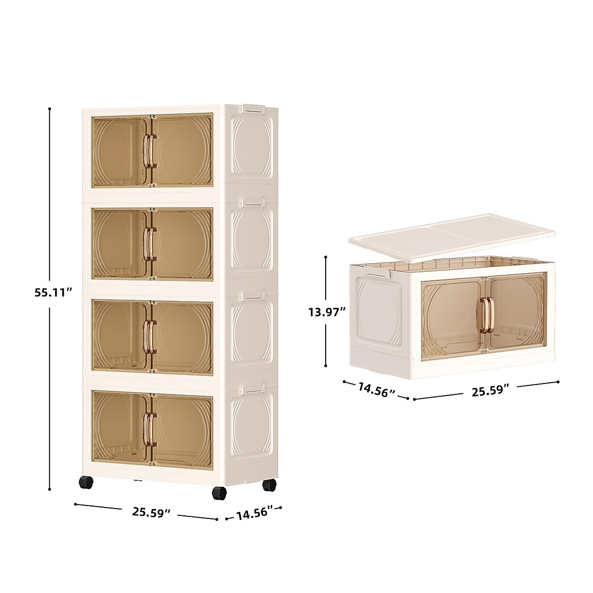 YUEXINKJ Plastic 4 Tier Storage Bins with Lids,Folding Storage Box with Doors and Wheels Stackable Storage Bins,Closet Organizers and Storage for Living Room,Office,Dorm