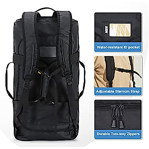 MIER 60L Water Resistant Backpack Duffle Heavy Duty Convertible Duffle Bag with Backpack Straps for Gym, Sports, Travel, Black