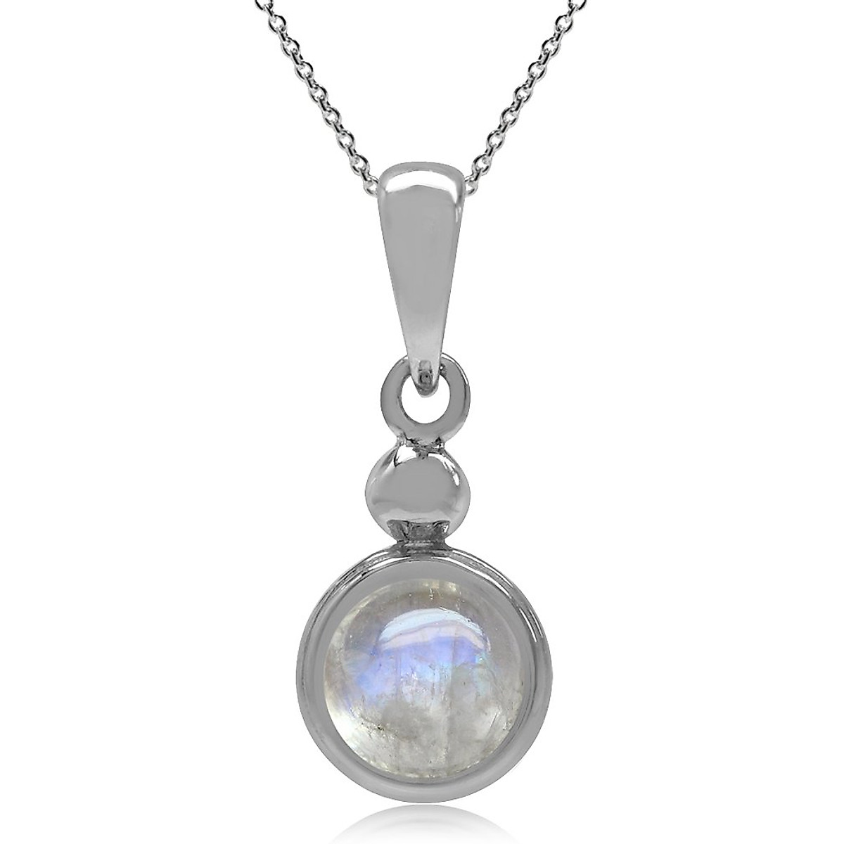 Silvershake 6mm Natural Moonstone 925 Sterling Silver Pendant with 18 Inch Chain Necklace