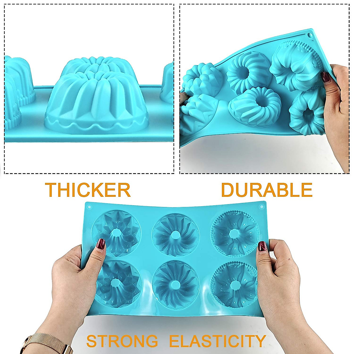 Mity rain Mini Cake Pan - Silicone Fluted Tube Cake Pans European Grade Non Stick Fancy Molds for jello, Cupcake, Doughnut Donut, Cornbread, Brownie (Set of 3)