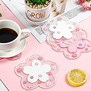 CXDC Sakura Coaster, 4 Pcs Kawaii Coasters for Drinks Japanese Style Coaster Set Cherry Blossom Pattern Pad Coaster, PVC No-Slip Coaster Insulation for Coffee Cup Beer Mug Tableware, Pink