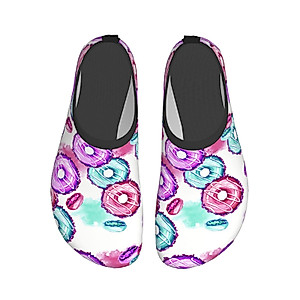Donut Macarons Water Shoes for Men Women Aqua Socks Barefoot Quick-Dry Beach Swimming Shoes for Yoga Pool Exercise Swim Surf