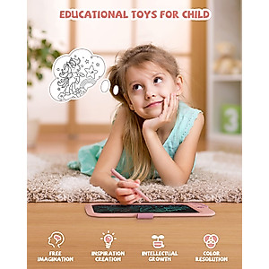 10 Inch Dinosaur Writing Tablet for Kids - Educational Travel Toy, Birthday Gift for 3-9 Year Old Boys and Girls (Pink)