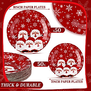 100 Pcs Christmas Paper Plates Santa Claus Snowflake disposable Plates 50 Pcs 9 Dinner Plates 50 Pcs 7 Dessert Plates Red and White Round Christmas Plates Decorative Plates for Xmas Christmas Party