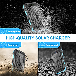 Annero Solar Charger, 38800mAh Power Bank, 15W Fast Charging Portable Phone Charger Waterproof External Battery Packs with Dual LED Flashlights, Compass for Outdoor Camping Travel