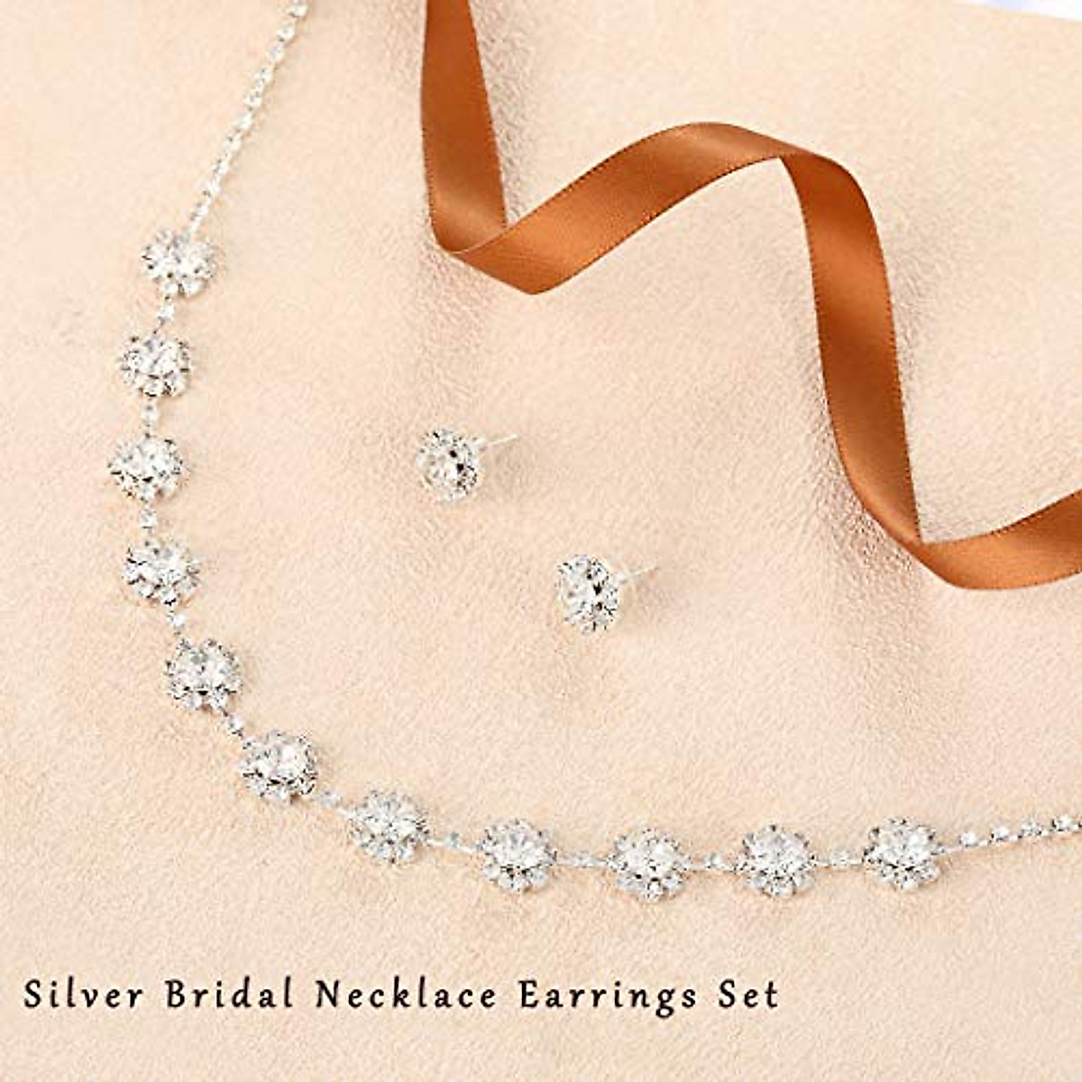 Unicra Bride Silver Necklace Earrings Set Crystal Bridal Wedding Jewelry Set for Women