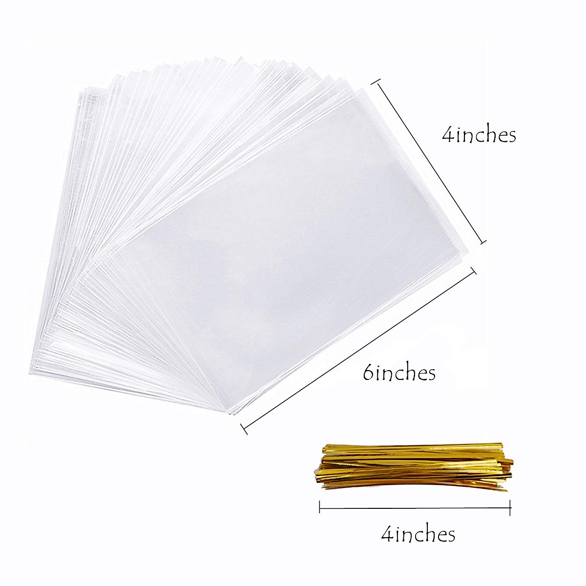 350 PCS 4x6 Inch Clear Treat Bags,Cellophane Treat Bags With 400PCS Twist Ties,Plastic Bags for Bakery, Cookies, Candies,Dessert
