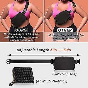 Everywhere Belt Bag with Card Holder Wallet for Women, Fanny Pack Crossbody Bags with Longer-length Adjustable Strap, Unisex Fashion Waist Packs for Workout Travelling Running (Black)