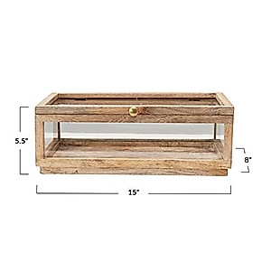 Creative Co-Op Mango Wood & Glass Display Lid Storage Box, Natural