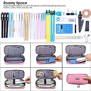 Aiscool Big Capacity Pencil Case Holder Canvas Bag Pen Organizer Pouch Stationery Box for School Supplies Office Stuff (Pink)