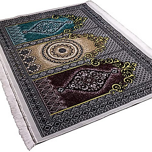 Modefa Turkish Islamic Prayer Rug - Wide Plush Velvet Praying Mat - Multi Person Muslim Janamaz Sajada for Family 3 People Salam Group Carpet 17-1