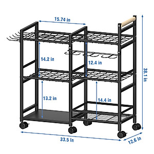 NADAMOO Large Garden Tool Organizer with Rolling Wheel, Metal Shelf Yard Tool Holder, 3-tier Utility Stand Rack for Garage Organization and Storage, Hold Long-Handled Rakes, Shovel, Broom