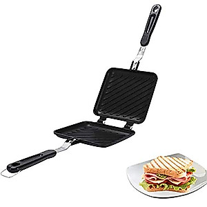 Toasted Sandwich Maker, Non Stick Coating Grill Pan Double Sided Frying Pan with Heat-Resistant Handles Suitable for Home Cooks Toasties, Breakfast Indoor & Outdoor