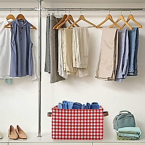 xigua Red Checkered Gingham Storage Baskets,Large Decorative Collapsible Rectangular Canvas Fabric Storage Bin for Home Office(15x11x9.5inch,2 Pack)