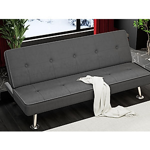 yoyomax Futon Sofa Bed, Adjustable Modern Convertible Sofa Bed Couch - Breathable Fabric Folding Sofa Bed Easy to Clean-Ideal for Bedroom, Living Room and Office-Compact Design for Spacing Saving-Grey