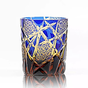 Drinking Glass Old Fashioned Crystal Whisky Cup For Scotch-Bourbon Hand Cut Design Cocktail Glass With Gift Box (amber blue)