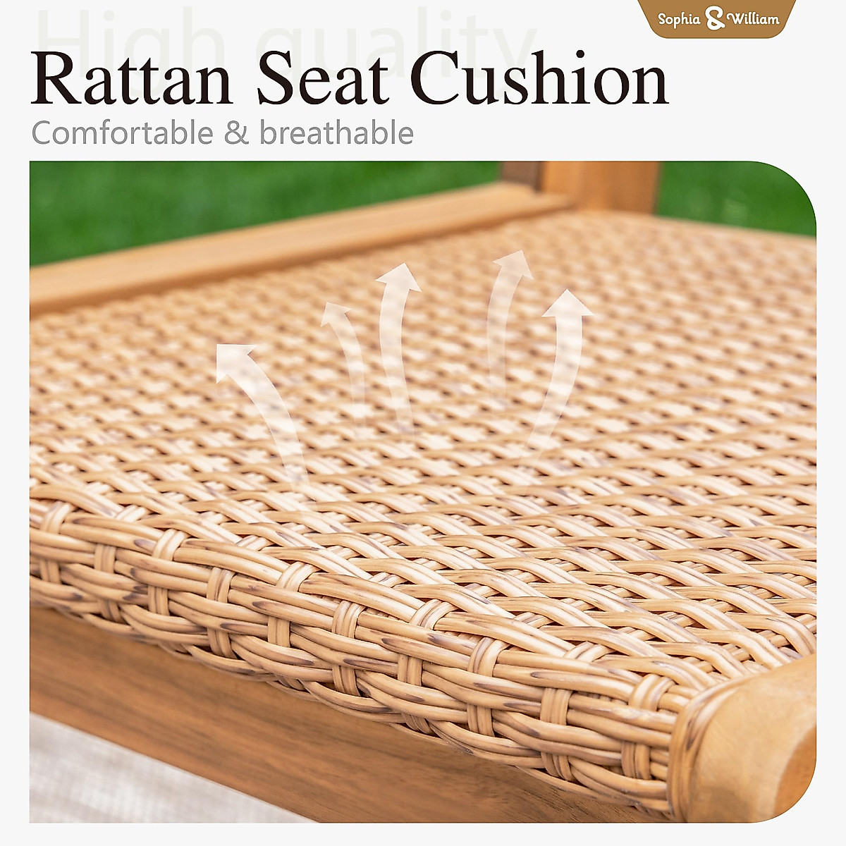 Sophia & William 9-Piece Patio Outdoor Dining Table Chair Set, Rattan Furniture Set of 8 Rattan Chairs and 1 Acacia Wood Rectangular Table for Yard, Garden, Porch and Poolside