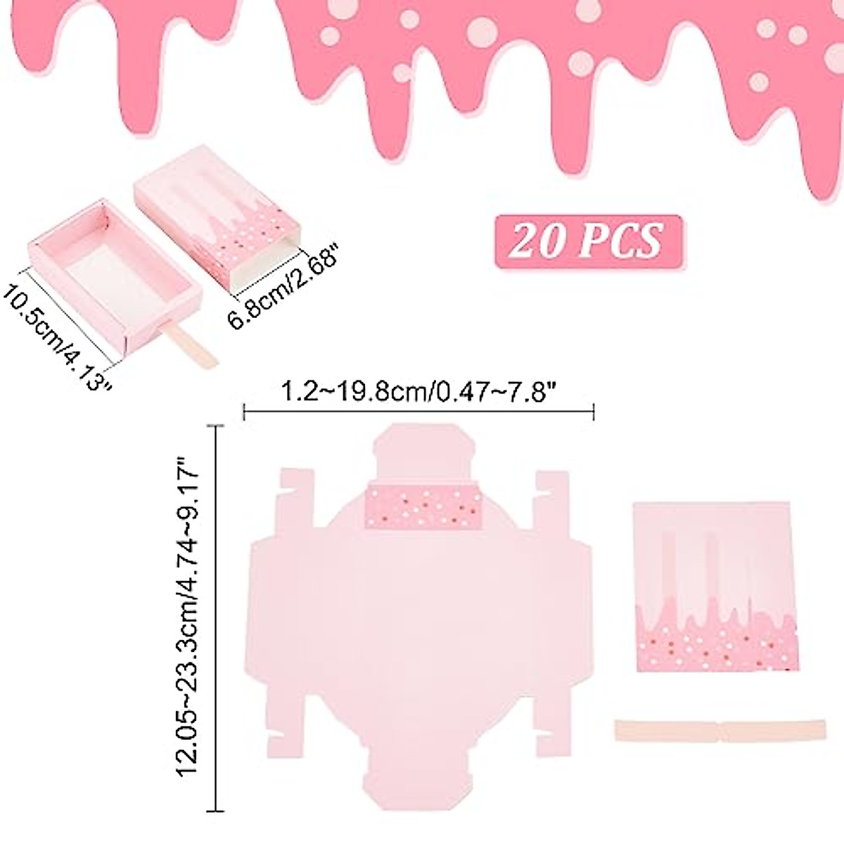 PH PandaHall Paper Ice Cream Shape Gift Boxes, 20 pcs 3.6x2 Inch Popsicle Mini Cartoon Candy Folding Paper Box Party Favor Candy Box for Halloween Birthday Wedding, Pink