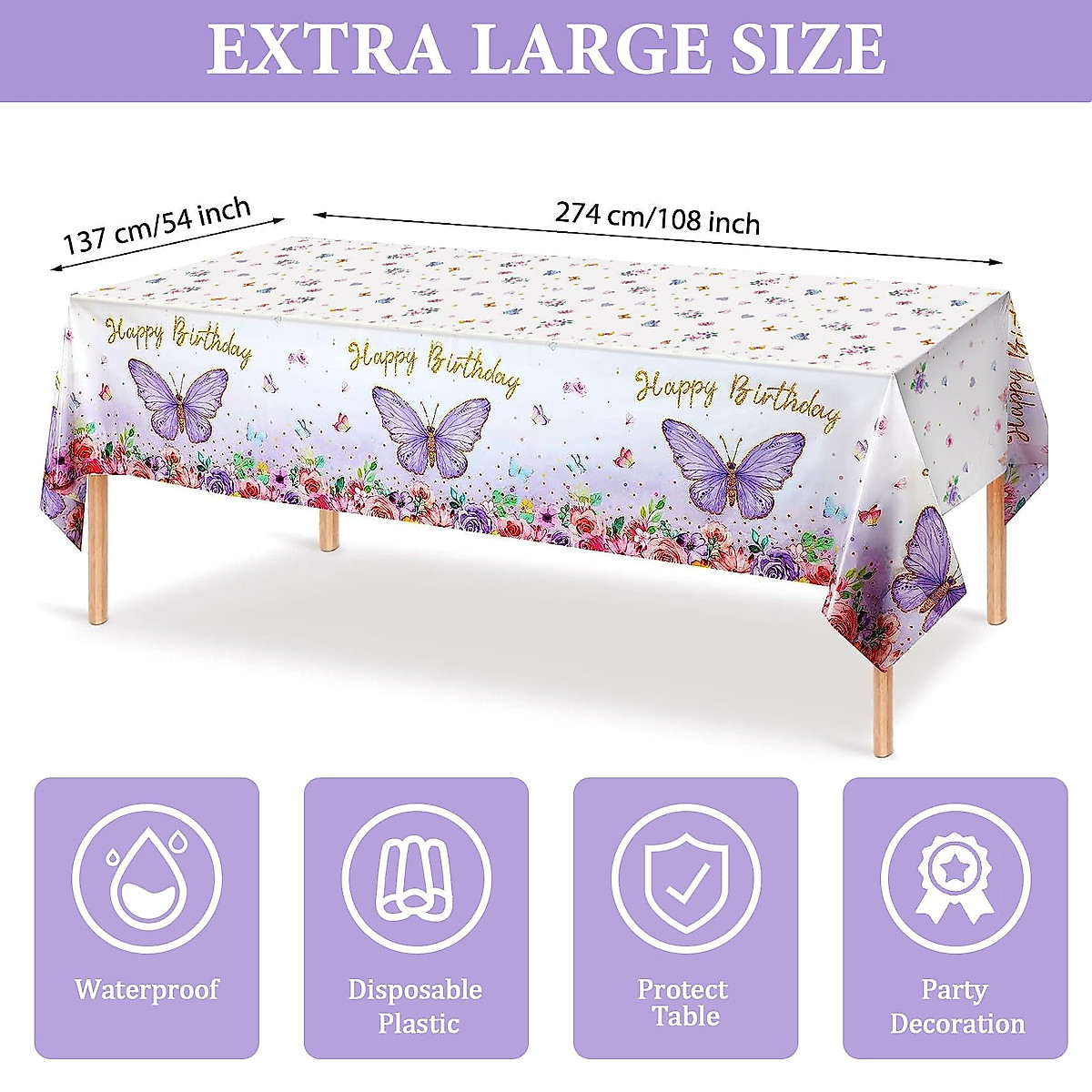 Butterfly Party Decorations, Girls Birthday Themes Decorations with Purple Balloon Arch Kit Butterfly Photography Backdrop Banner and Tablecloth for Girls Women Butterfly Birthday Decor