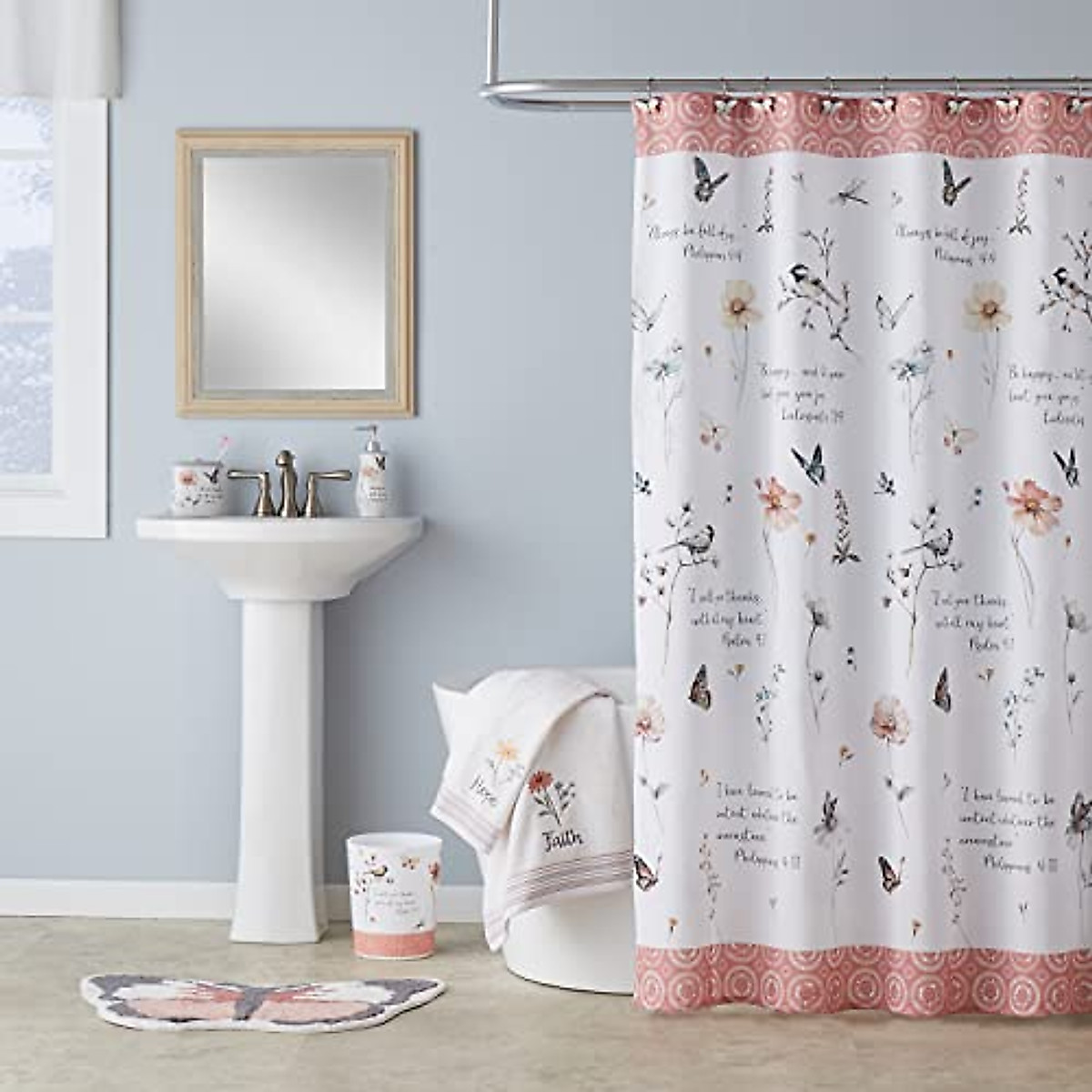 SKL Home Faithful Flowers Hand Towel,Cotton , White Small