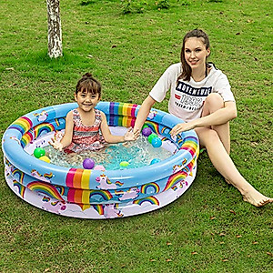JOYIN Inflatable Kiddie Pool, 2 Pack 47'' Rainbow Unicorn Baby Swimming Pool 3 Ring Swim Pool for Kids, Water Pool for Seasonal Merriment for Ages 3+