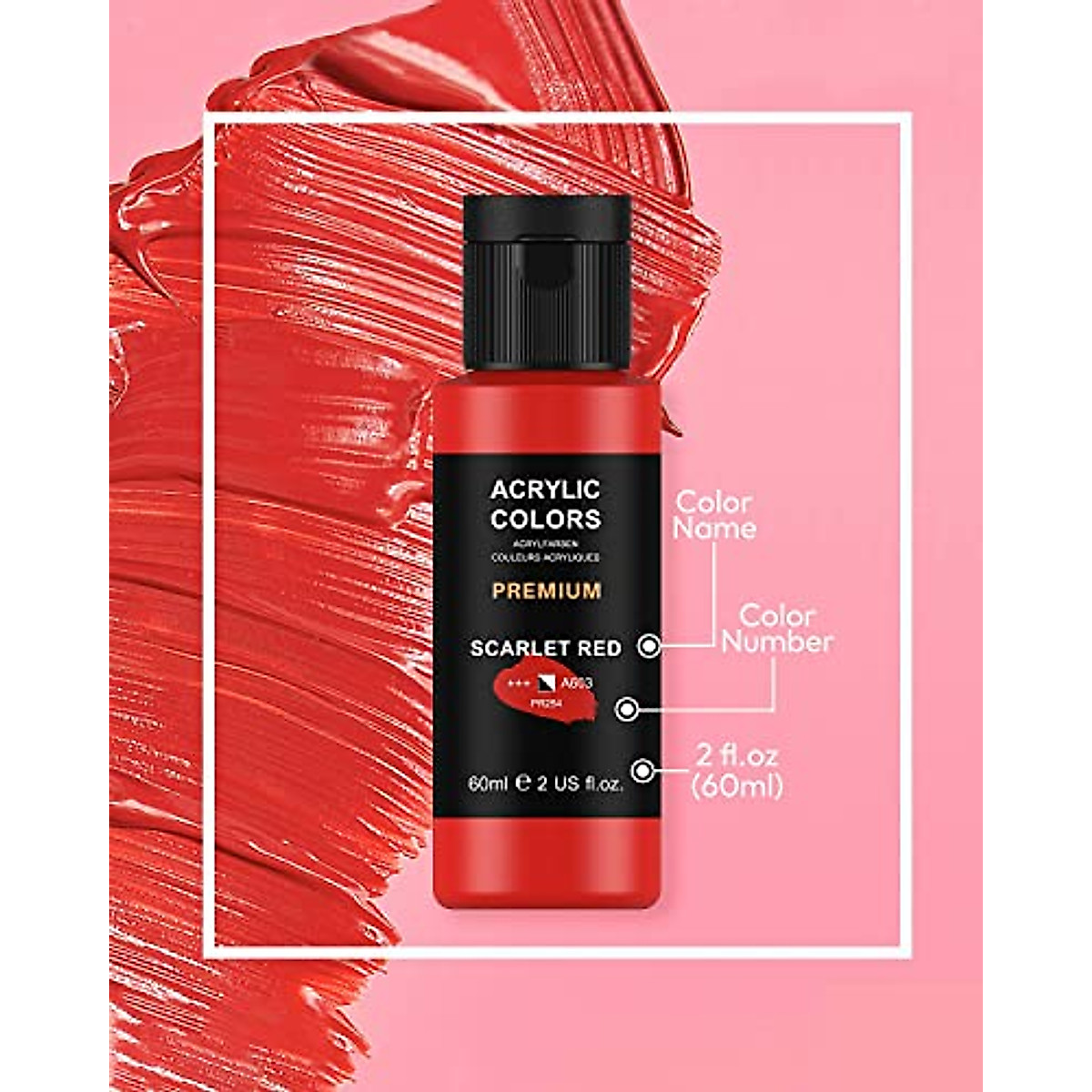 Fantastory Acrylic Paint Set, 24 Classic Colors with 12 Brushes (2oz/60ml), Professional Craft Paint, Art Supplies Kit for Adults & Kids, Canvas/Fabric/Rock/Glass/Stone/Ceramic/Model/Wood Painting