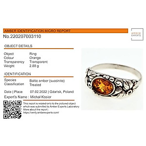 HolidayGiftShops Sterling Silver and Baltic Honey Amber Ring Dorota