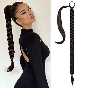 SEIKEA Long Braided Ponytail Extension with Hair Tie Straight Wrap Around Hair Extensions Ponytail Natural Soft Synthetic Hair Piece for Women Daily Wear 26 Inch 140 Gram Black Brown