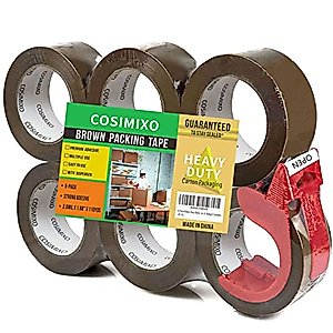 COSIMIXO 6-Pack Heavy Duty Brown Packing Tape with Dispenser, 2.5 mil x 1.88 inch x 110 Yards,Ultra Strong,Industrial Shipping Box Tan Packaging Tape for Moving, Office, & Storage