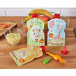 SQUIZ - 3 Swiss-Made Pack Reusable Food Pouches 4,4 oz (130ml) - Refillable Squeeze Food Storage for Baby, Toddler and Kids - Washable and Freezer Safe Bags - BPA Free - Sophie La Girafe