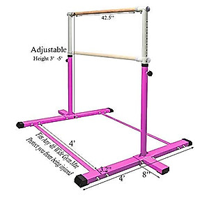 SL Power Gymnastic Kip Bar,Horizontal Bar for Kids Girls Junior,3' to 5' Adjustable Height,Home Gym Equipment,Ideal for Indoor and Home Training,1-4 Levels,300lbs Weight Capacity (Pink)
