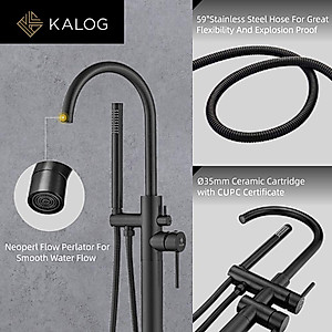 Kalog Single Handle Freestanding Tub Filler Floor Mount Bathtub Faucet with Handheld Shower (Matte Black)