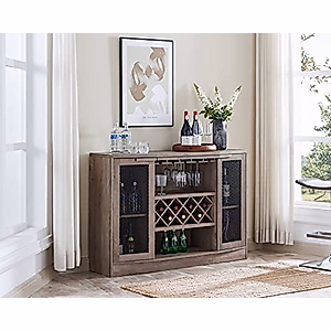 Home Source Bar Cabinet with Curved Wire Mesh Doors in Stone Grey Finish
