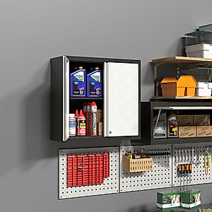 GangMei Metal Wall Storage Cabinet, Lockable Steel Garage Tool Chests with 2 Doors and 1 Adjustable Shelf for Home Office Garage Basement Pantry School and Workshop, Assembly Required