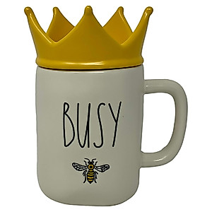 Rae Dunn Busy Bee Mug with Yellow Crown Lid Topper -Artisan Collection By Magenta - Perfect match to all of your Rae Dunn collection and home & kitchen decor. Perfect for the Busy Bee in your life